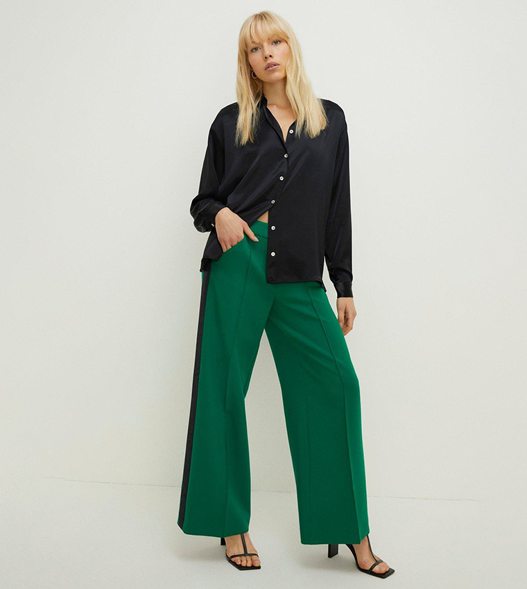 Buy Oasis Premium Wide Leg Side Seam Detail Trousers In Green ...