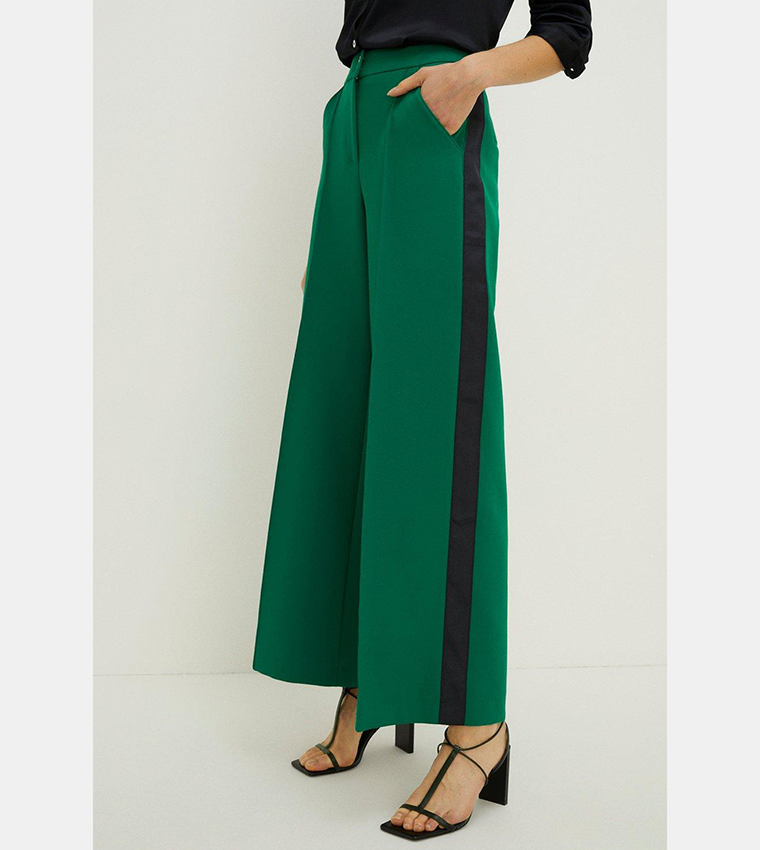 Buy Oasis Premium Wide Leg Side Seam Detail Trousers In Green ...