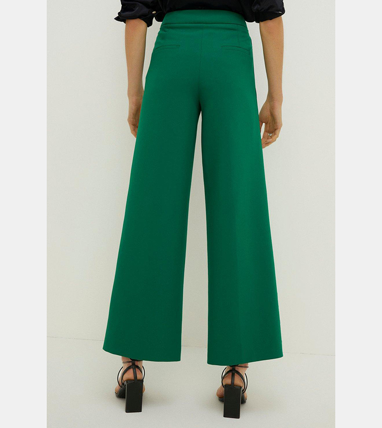 Buy Oasis Premium Wide Leg Side Seam Detail Trousers In Green ...