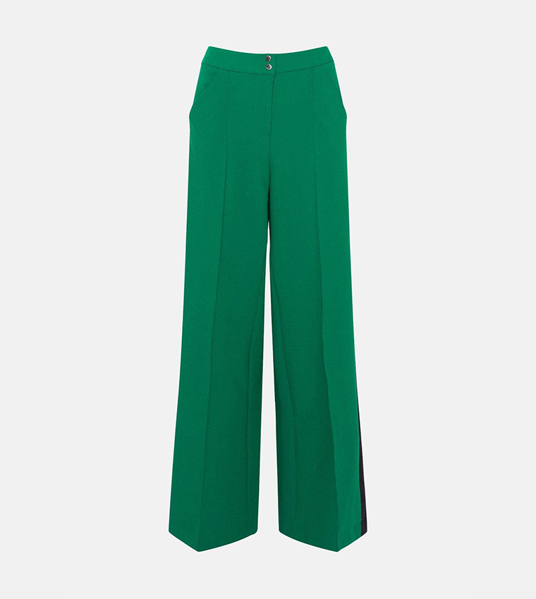 Buy Oasis Premium Wide Leg Side Seam Detail Trousers In Green ...