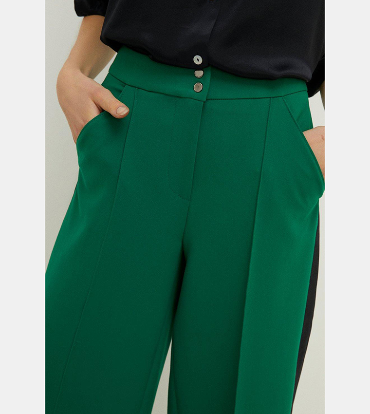 Buy Oasis Premium Wide Leg Side Seam Detail Trousers In Green ...