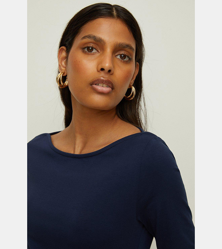 Buy Oasis Cotton Slash Neck Jersey T Shirt In Navy | 6thStreet Bahrain