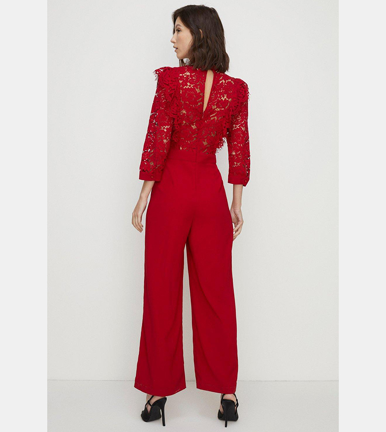 Buy Oasis Lace Ruffle Tailored Jumpsuit In Red | 6thStreet UAE