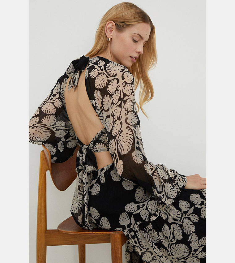 Buy Oasis Rachel Stevens Mono Leaf Tie Back Midi Dress In Multiple ...