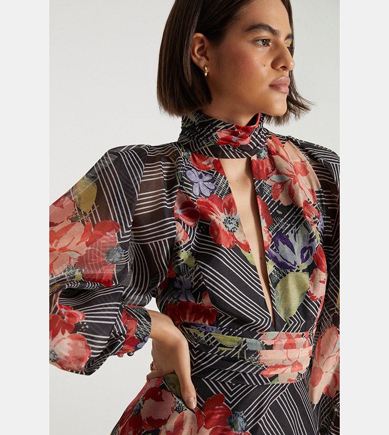 Buy Oasis Print Sisters Organza Keyhole Front Dress In Multiple Colors ...