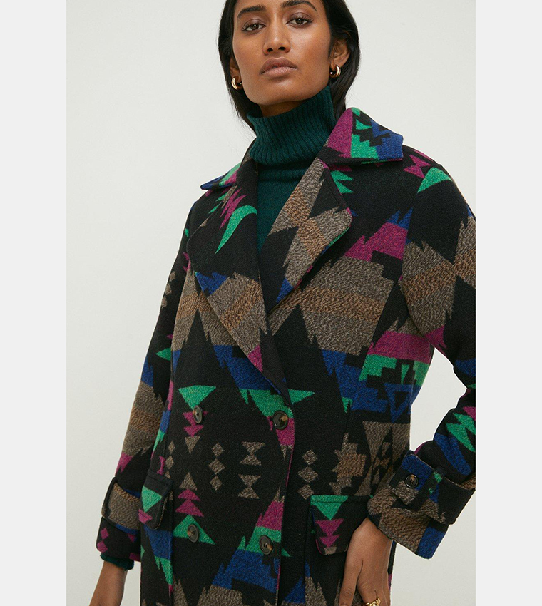 Buy Oasis Rachel Stevens Italian Wool Mix Aztec Longline Coat In ...
