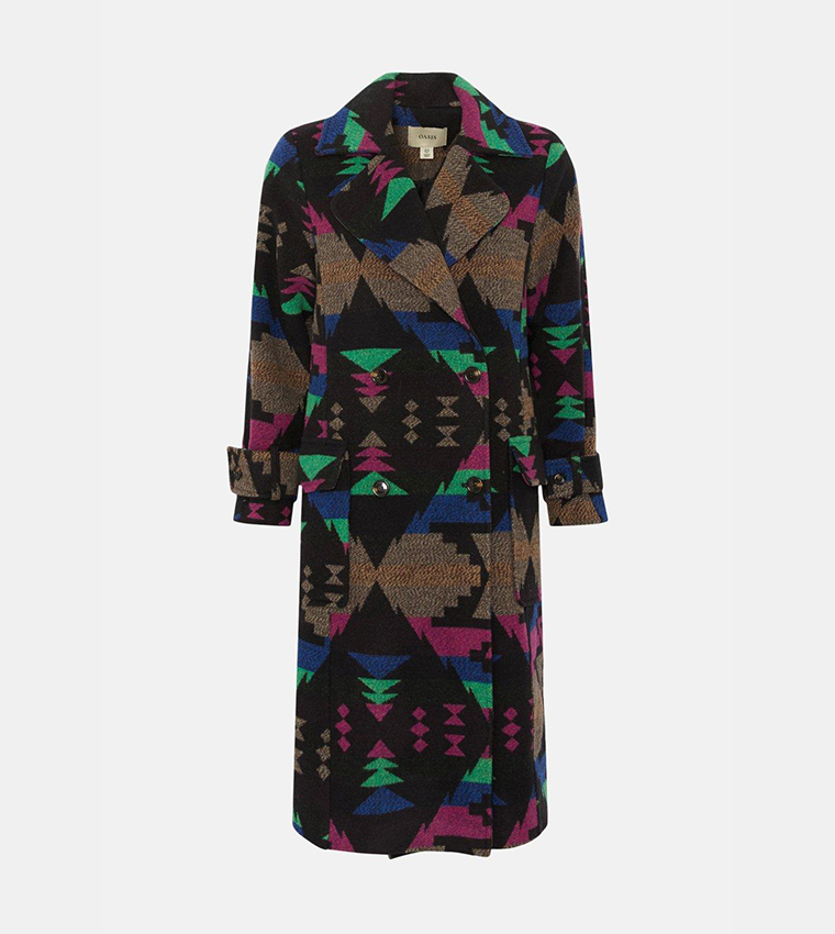 Buy Oasis Rachel Stevens Italian Wool Mix Aztec Longline Coat In ...