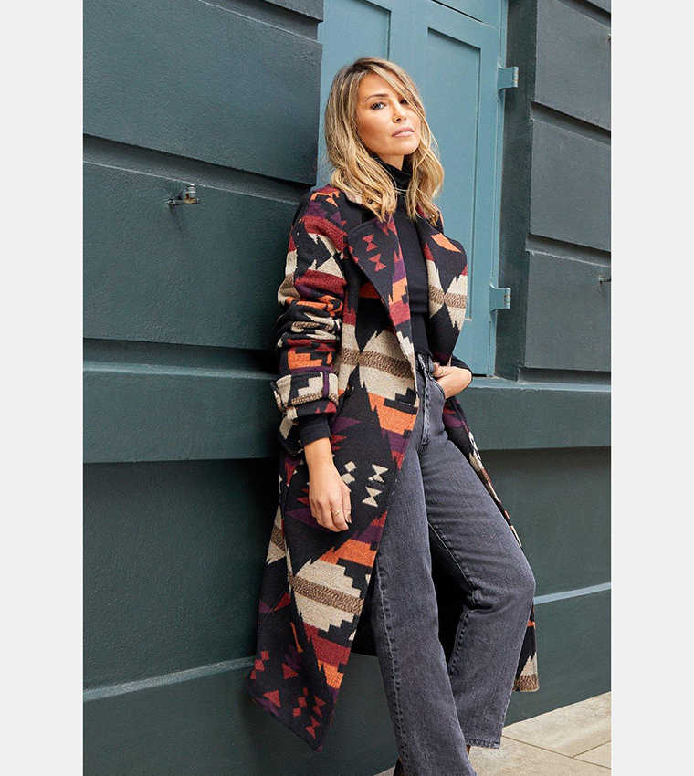 Buy Oasis Rachel Stevens Italian Wool Mix Aztec Longline Coat In ...