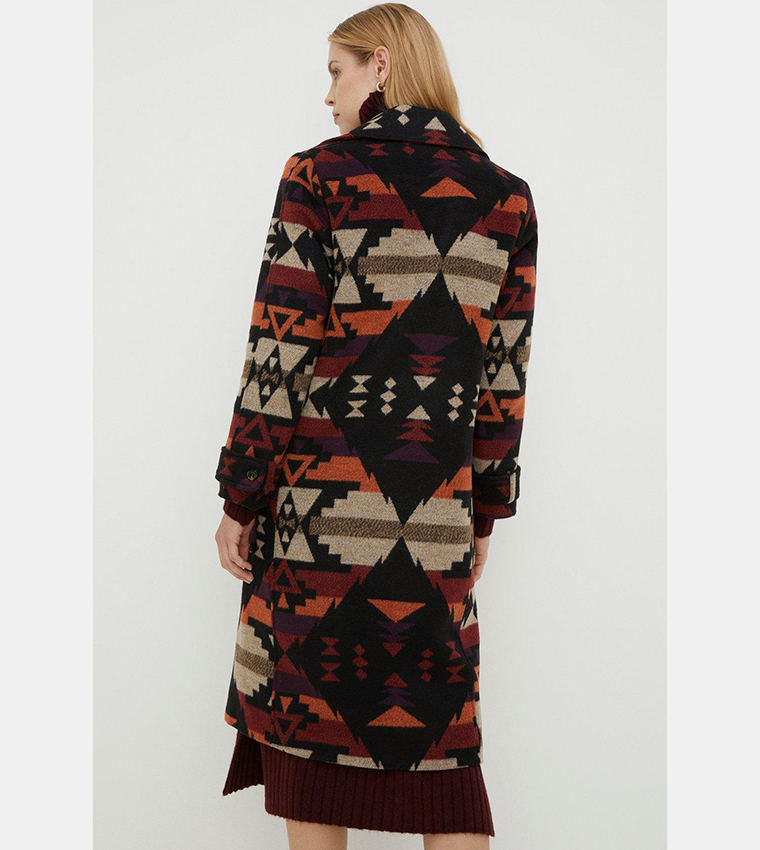 Buy Oasis Rachel Stevens Italian Wool Mix Aztec Longline Coat In ...