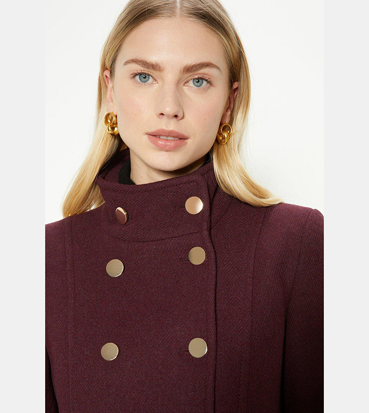 Buy Oasis Premium Italian Wool Mix Short Military Coat In Red ...