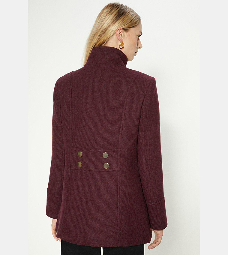 Buy Oasis Premium Italian Wool Mix Short Military Coat In Red ...