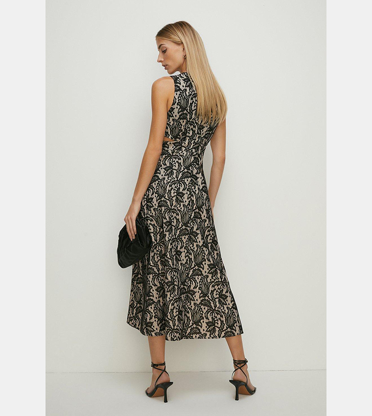 Buy Oasis Outlet Bonded Lace Cut Out Full Skirted Midi Dress In Black ...