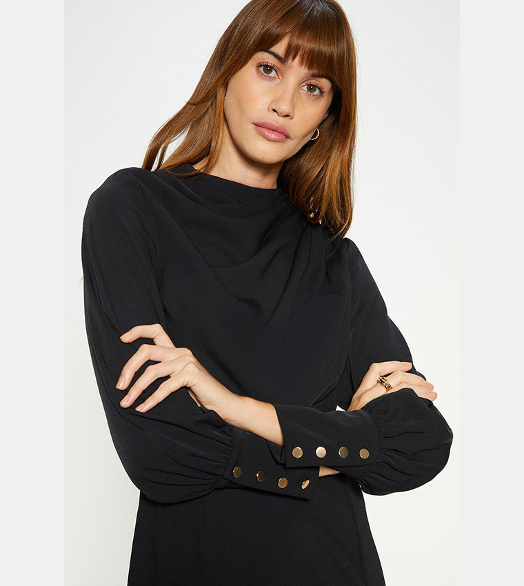 Buy Oasis Draped Crepe Button Detail Midi Dress In Black | 6thStreet UAE