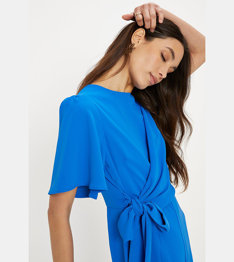 Buy Oasis Premium Crepe Drape Tie Front Jumpsuit In Blue | 6thStreet ...