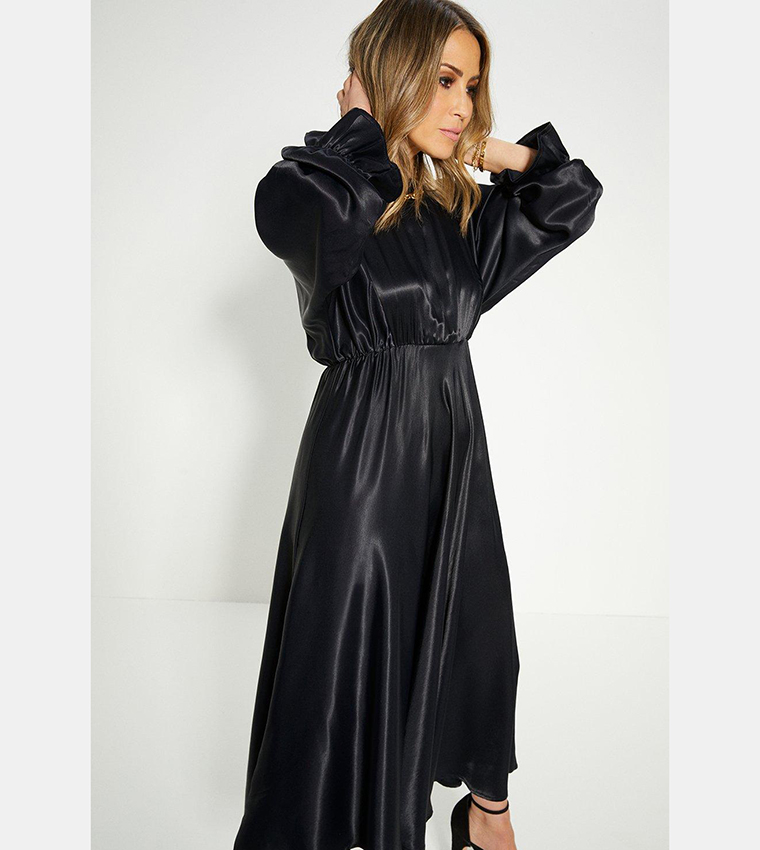 Buy Oasis Rachel Stevens Satin Blouson Midi Dress In Black | 6thStreet UAE