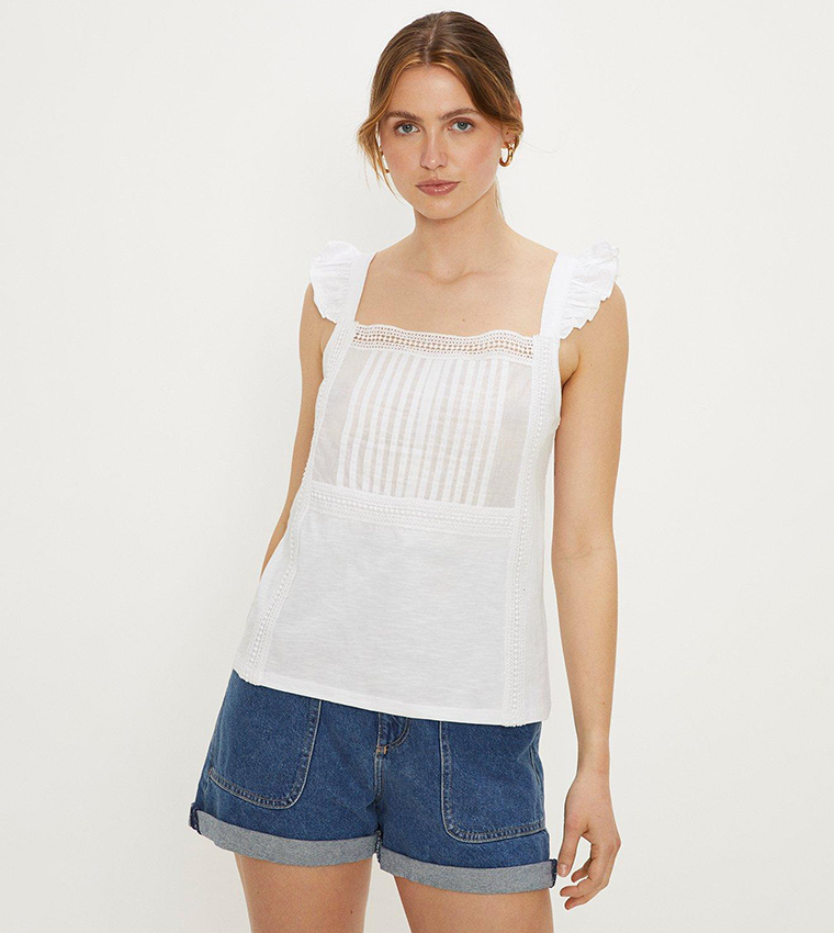 Buy Oasis Lace And Pintuck Insert Cami Top In White | 6thStreet Saudi ...