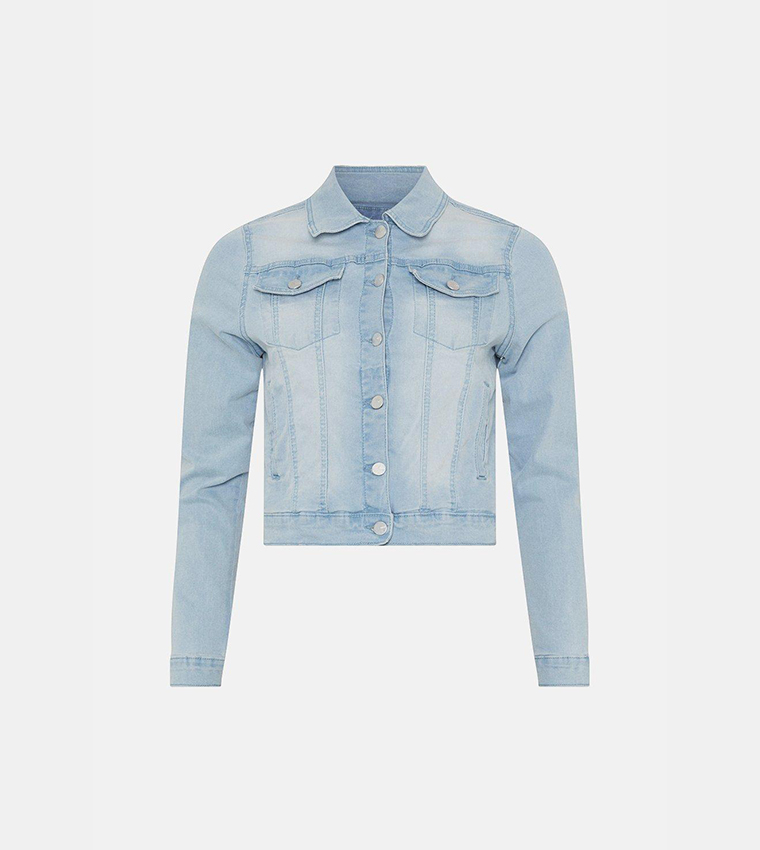 Buy Oasis Stretch Denim Fitted Nancy Jacket In Blue | 6thStreet Kuwait