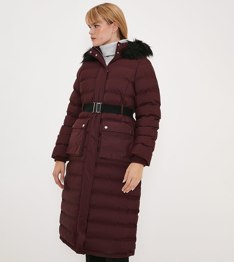 Buy Oasis Heat Seal Longline Puffer Jacket In Berry | 6thStreet Qatar