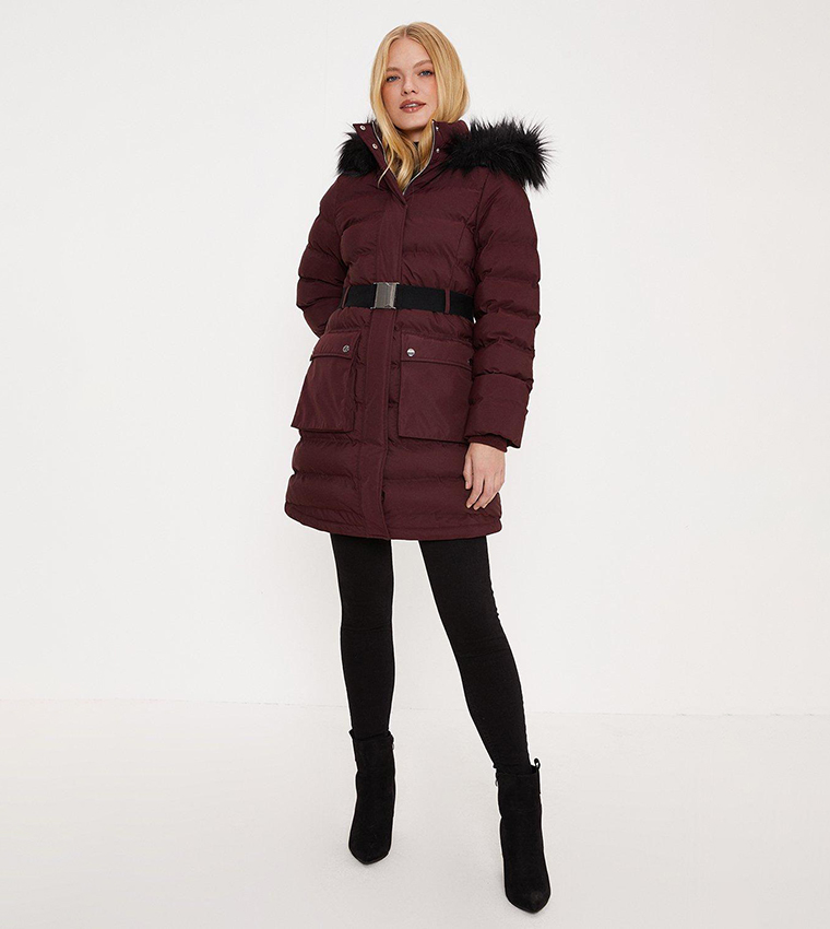 Buy Oasis Heat Seal Midi Puffer Jacket In Berry | 6thStreet Bahrain
