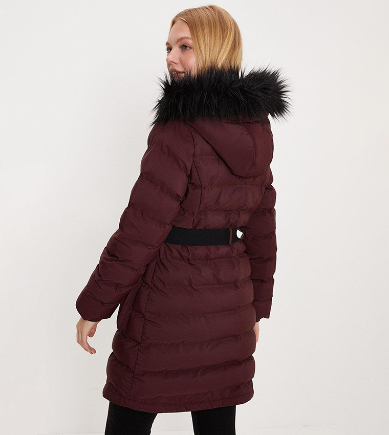 Buy Oasis Heat Seal Midi Puffer Jacket In Berry | 6thStreet Saudi Arabia