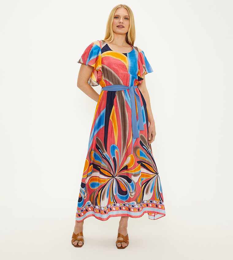 Buy Oasis Abstract Print Belted Midi Dress In Multiple Colors ...