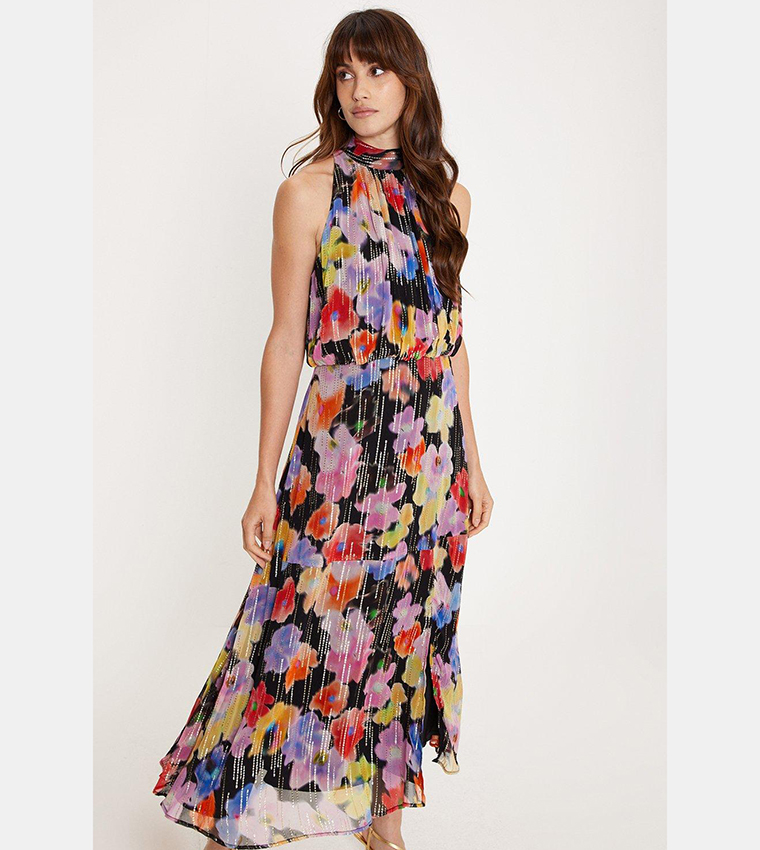 Buy Oasis Metallic Halterneck Midi Dress In Multiple Colors | 6thStreet UAE