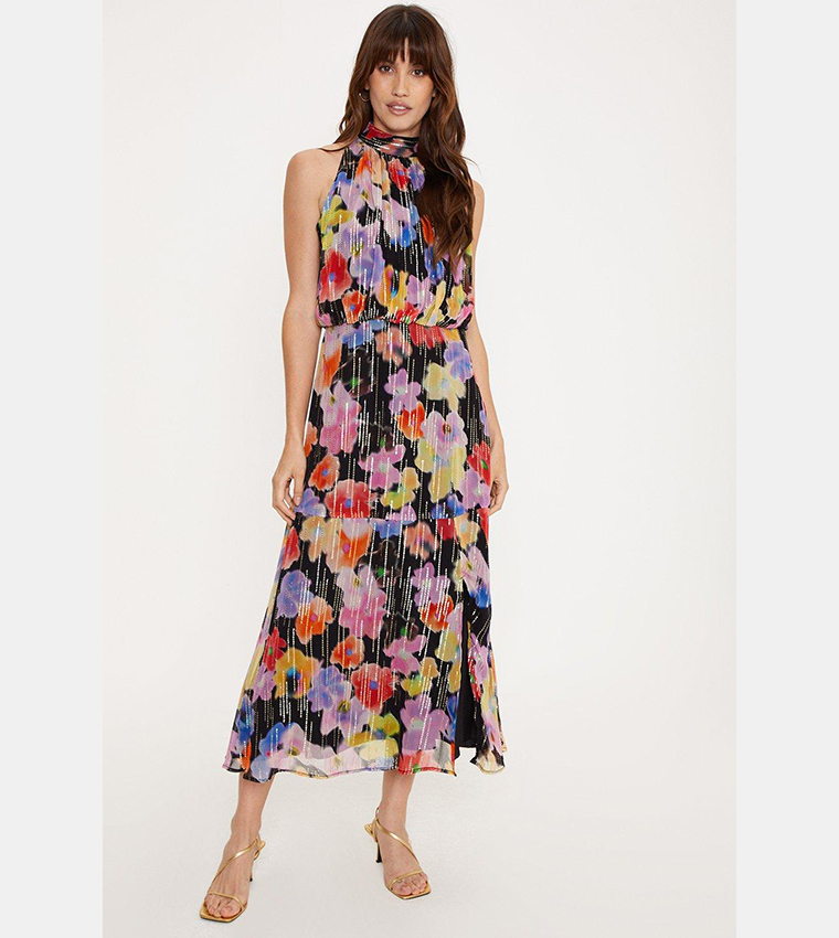 Buy Oasis Metallic Halterneck Midi Dress In Multiple Colors | 6thStreet UAE