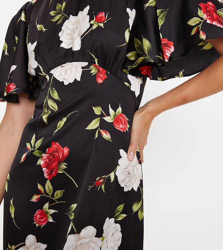 Buy Oasis Angel Sleeves Empire Seam Satin Midi Dress In Black ...