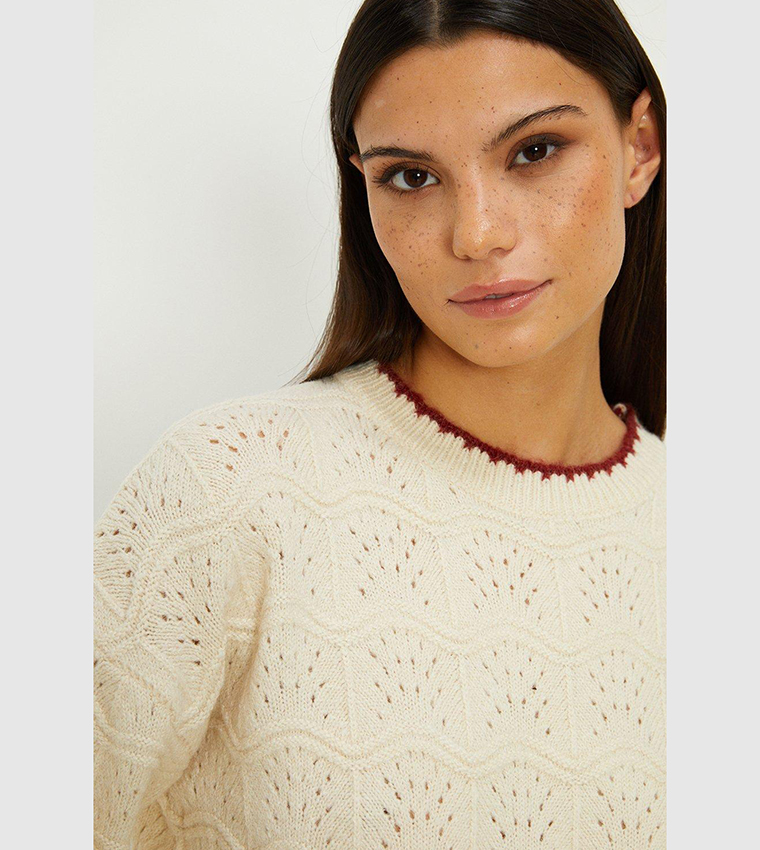 Buy Oasis Wool Mix Pretty Point Elle Sweater In Ecru | 6thStreet UAE