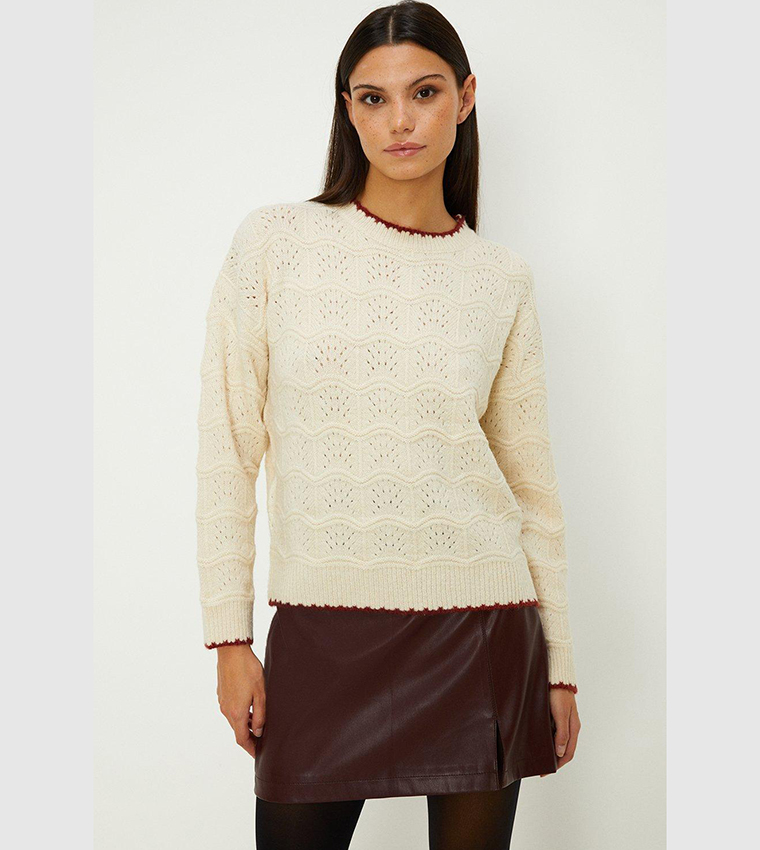 Buy Oasis Wool Mix Pretty Point Elle Sweater In Ecru | 6thStreet UAE