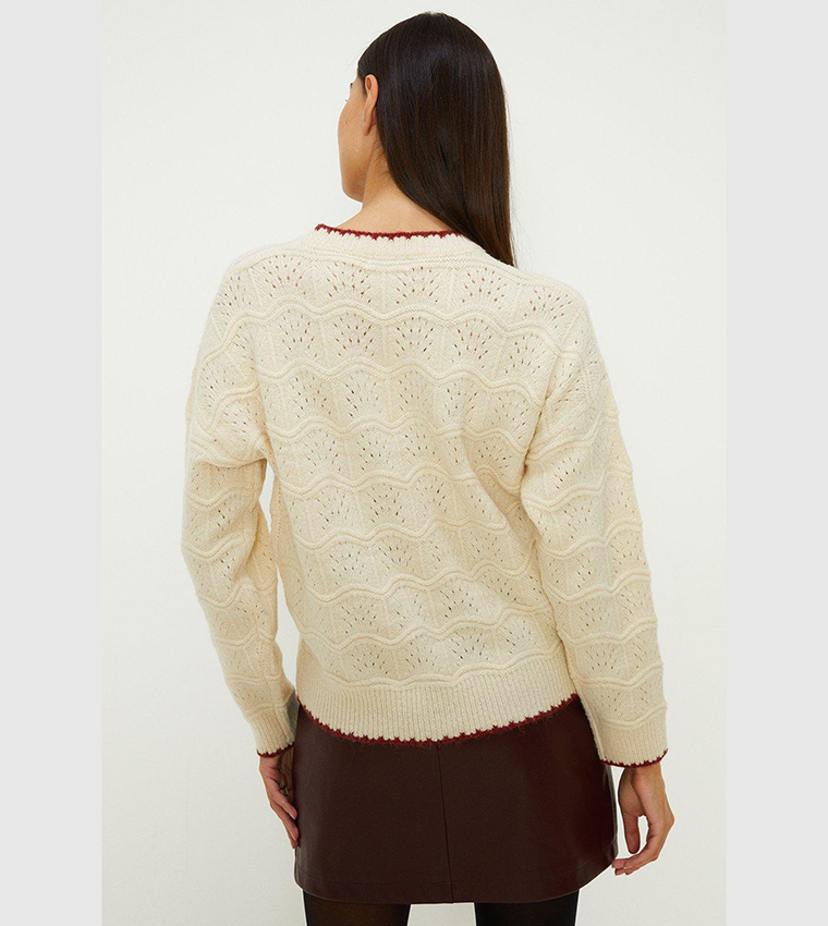 Buy Oasis Wool Mix Pretty Point Elle Sweater In Ecru | 6thStreet UAE