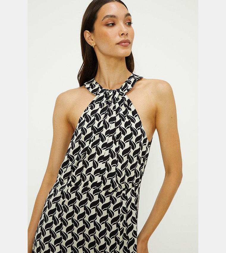 Buy Oasis Mono Geo Leaf Twist Neck Lined Maxi Dress In Multiple Colors ...