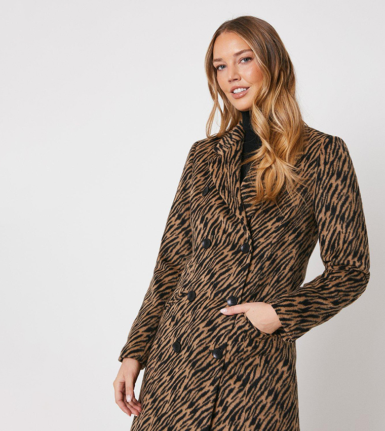 Buy Oasis Animal Zebra Double Breasted Midi Coat In Multiple Colors ...