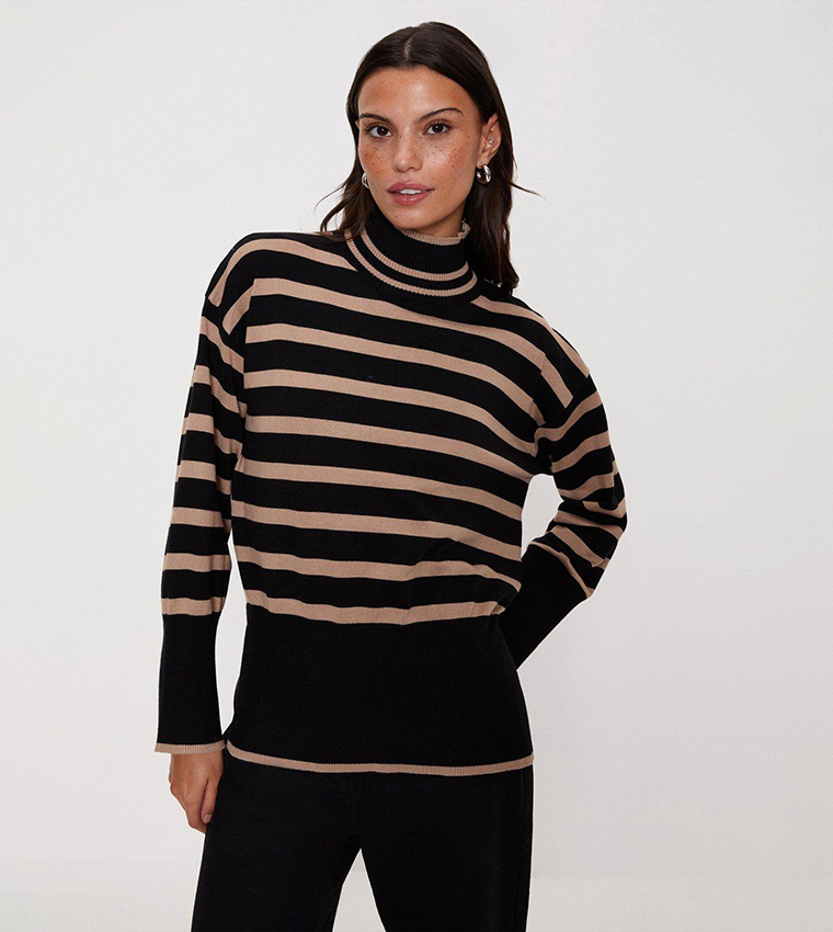 Buy Oasis Mixed Stripe Longline Roll Neck Sweater In Multiple Colors
