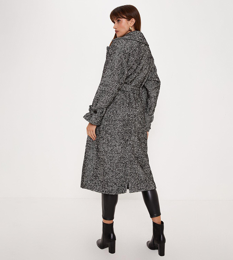 Buy Oasis Herringbone Wide Collar Coat In Grey | 6thStreet UAE
