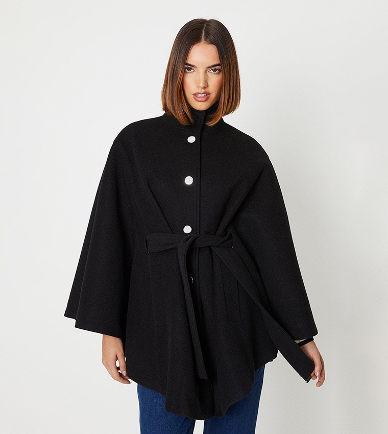 Buy Oasis Belted Wool Look Cape In Black | 6thStreet Qatar