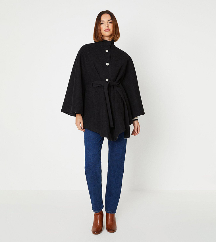 Buy Oasis Belted Wool Look Cape In Black | 6thStreet Qatar