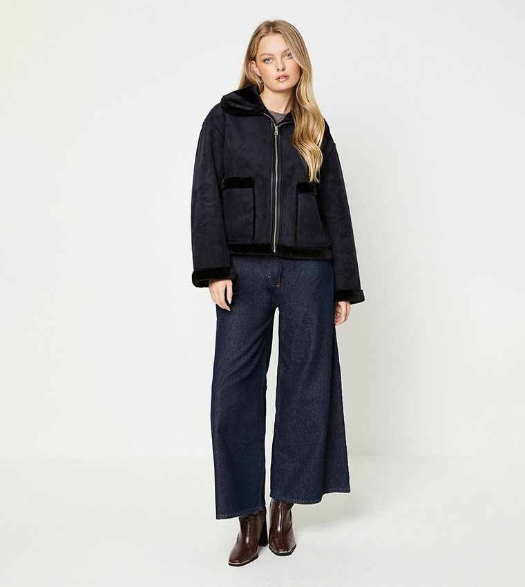 Buy Oasis Reversible Shearling Zip Through Jacket In Black | 6thStreet UAE