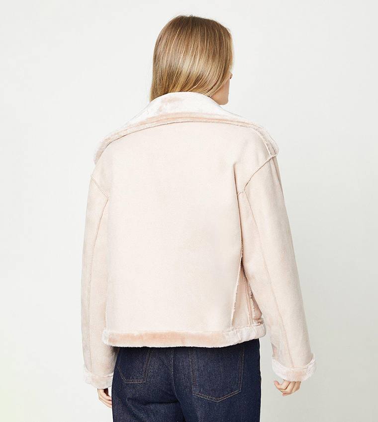 Buy Oasis Reversible Shearling Zip Through Jacket In Beige | 6thStreet UAE