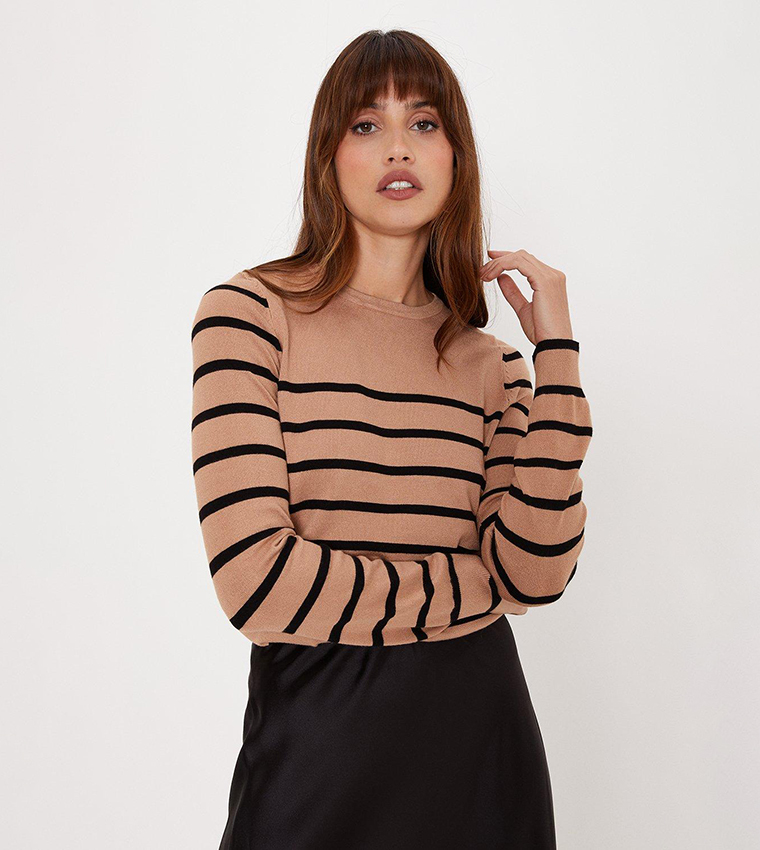Buy Oasis Classic Stripe Crew Neck Sweater In Beige | 6thStreet Qatar