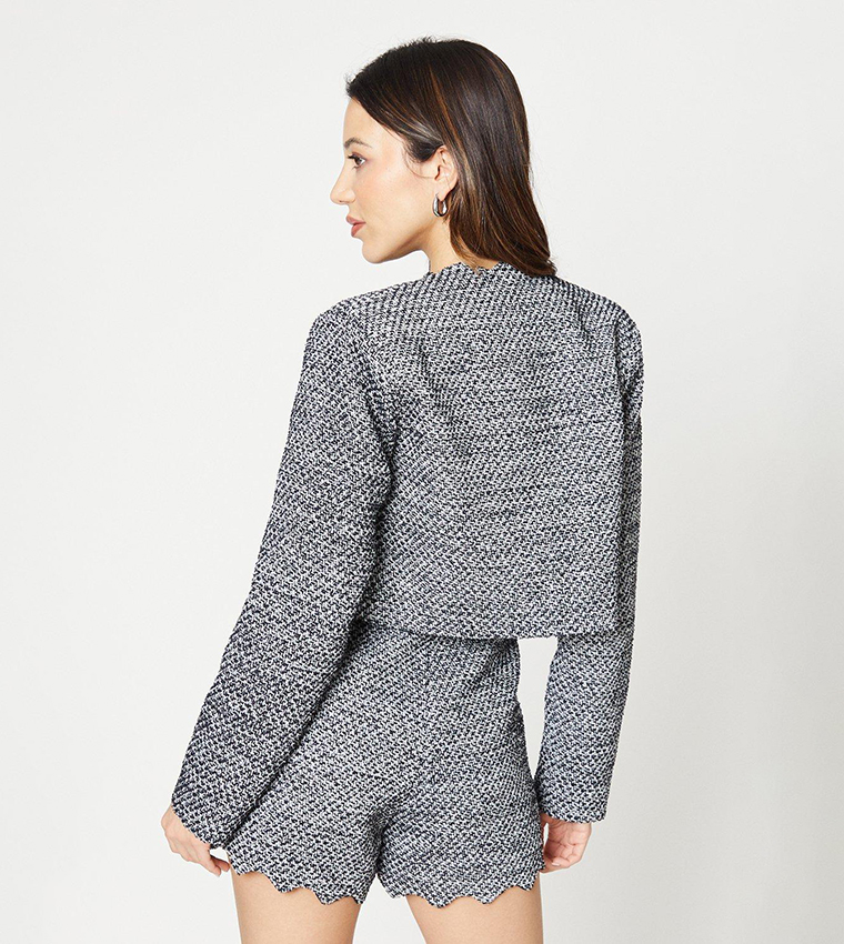 Buy Oasis Scallop Edge Tweed Jacket In Grey | 6thStreet UAE