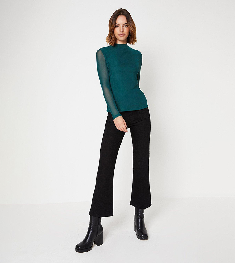 Buy Oasis Plain Mesh Lined Long Sleeves Top In Green | 6thStreet Qatar
