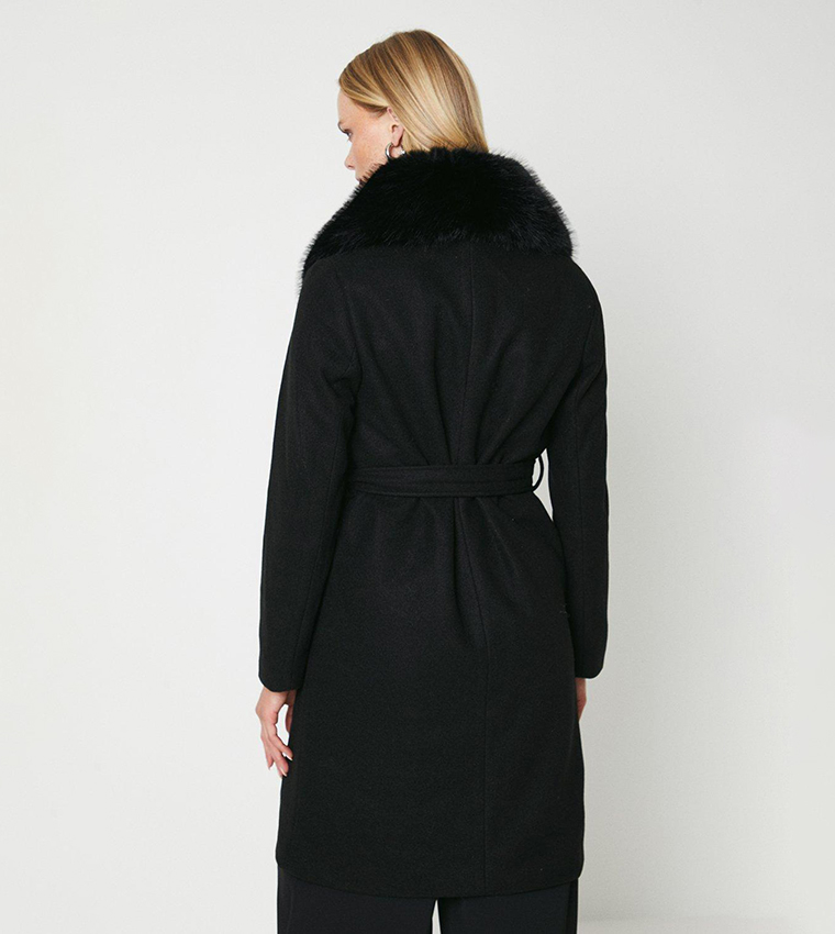 Buy Oasis Faux Fur Belt Coat In Black | 6thStreet UAE