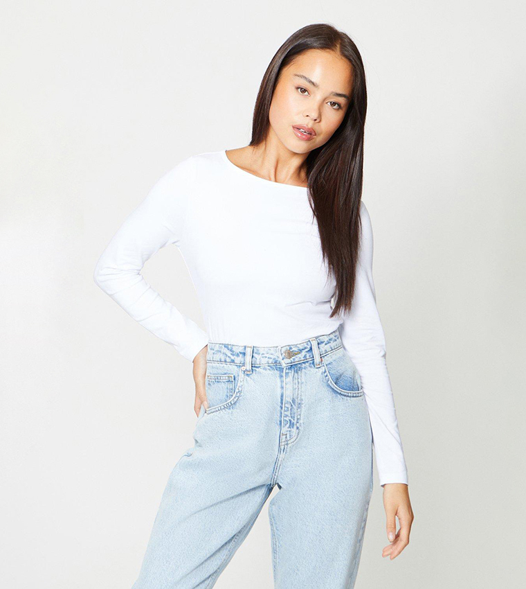 Buy Oasis Petite Plain Slash Neck Jersey Top In White | 6thStreet Kuwait