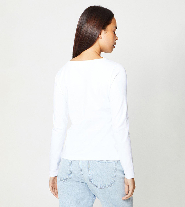 Buy Oasis Petite Plain Slash Neck Jersey Top In White | 6thStreet Kuwait