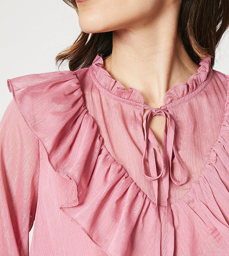 Buy Oasis Metallic Ruffle Neck Top In Rose | 6thStreet Qatar