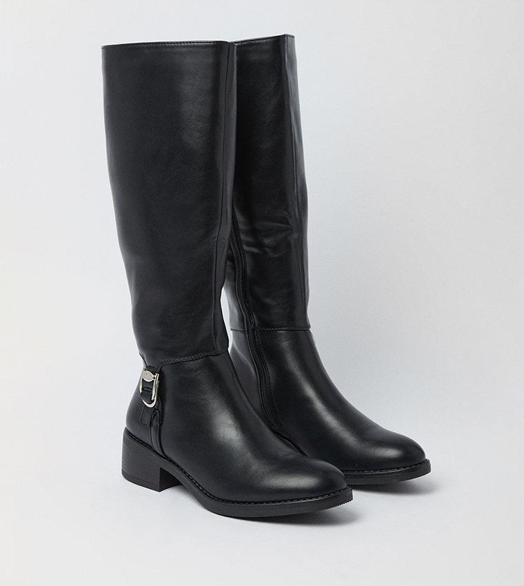 Buy Oasis Josie Metal Trim Low Heel Riding Knee High Boots In Black ...