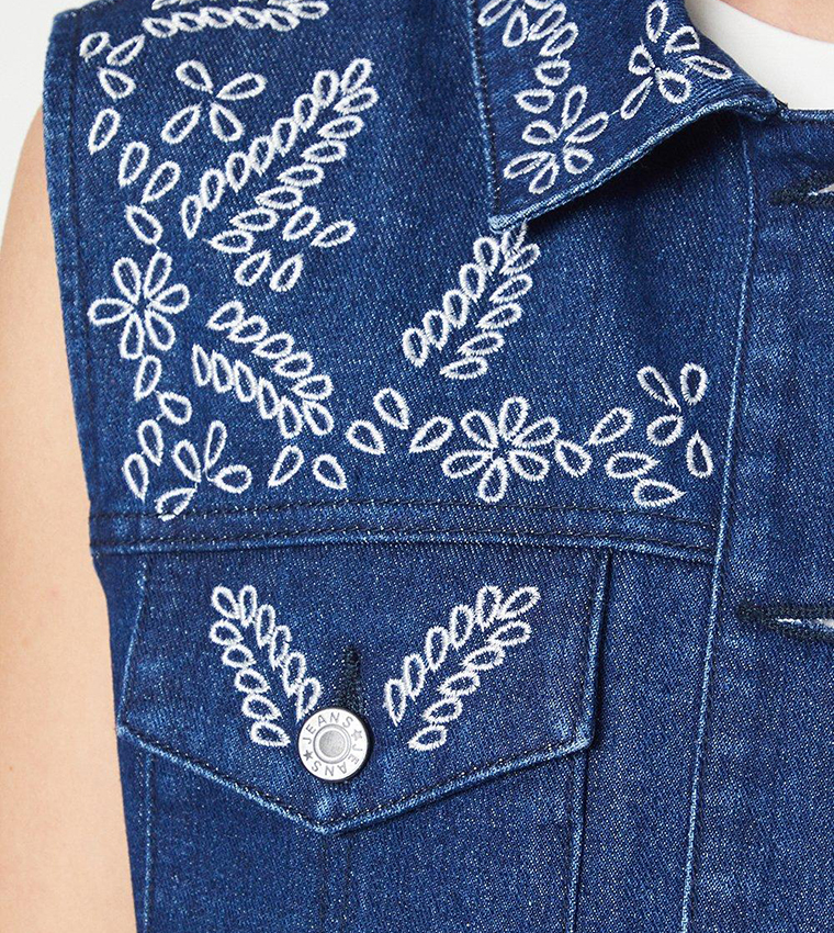 Buy Oasis Cutwork Embroidered Denim Gilet In Blue | 6thStreet UAE