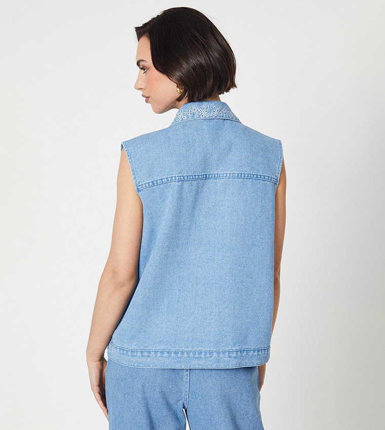 Buy Oasis Cutwork Embroidered Denim Gilet In Blue | 6thStreet Qatar