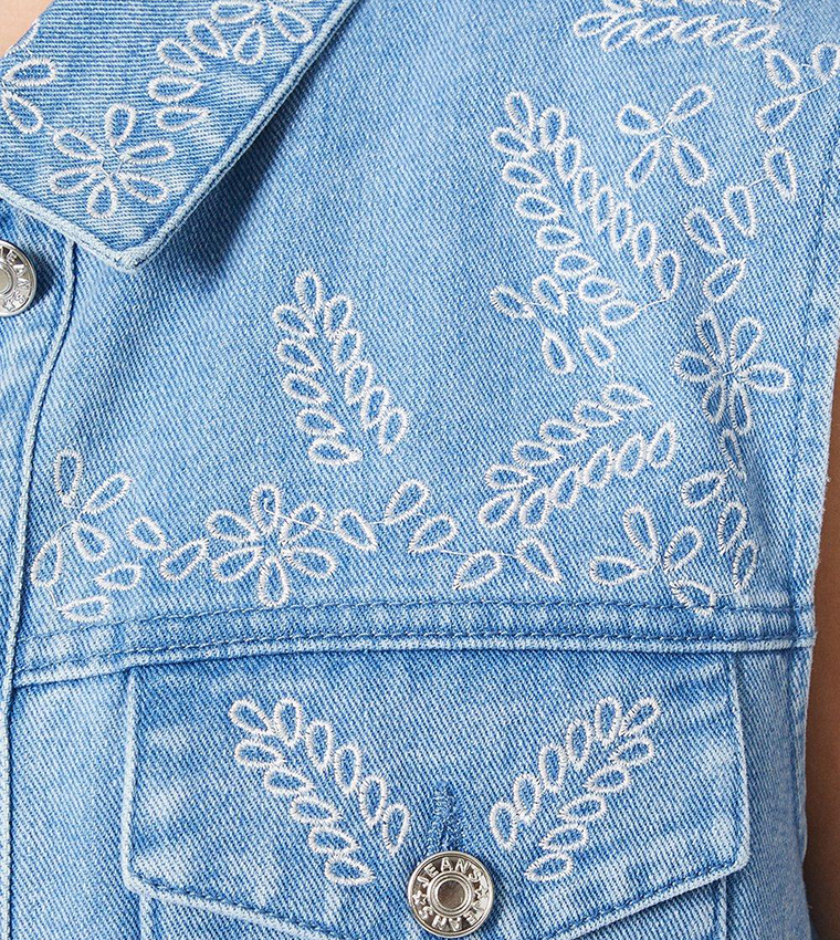 Buy Oasis Cutwork Embroidered Denim Gilet In Blue | 6thStreet Qatar